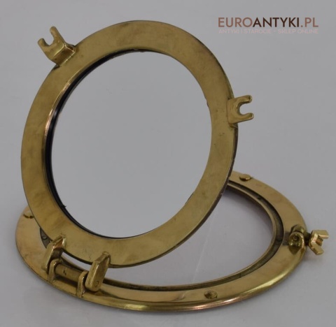 Bulaj. Lusterko marynarskie. Lustro w bulaju okrętowym z mosiądzu ...